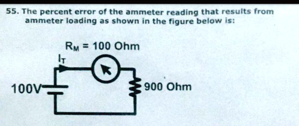 Solved 55 The Percent Error Of The Ammeter Reading That Results From