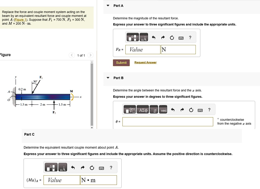 part a replace the force and couple moment system acting on the beam by ...