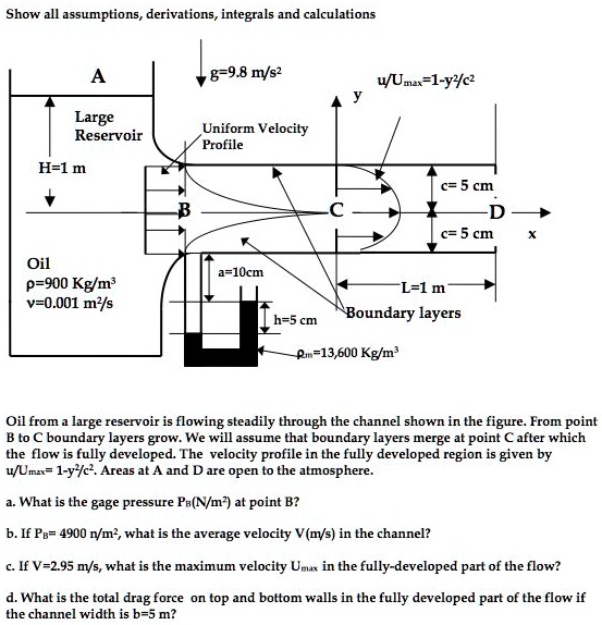 Oil from a large reservoir is flowing steadily through the channel ...