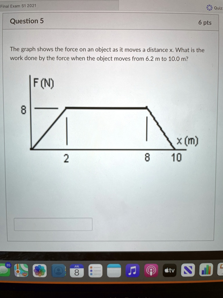 SOLVED: 'Final Exam S1 2021 Quiz- Question 5 pts The graph shows the force on an object as it ...
