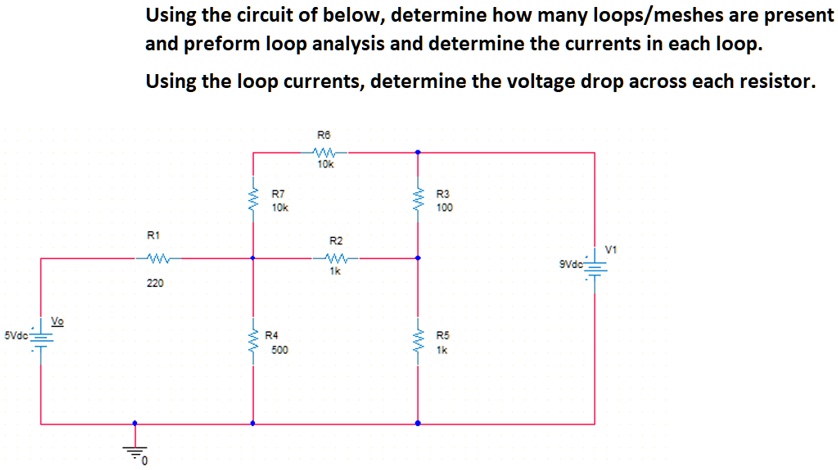 Using the circuit of below, determine how many loops/meshes are present and preform loop ...