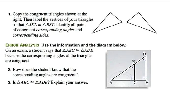 SOLVED: Copy the congruent triangles shown on the right. Then label the vertices of your ...