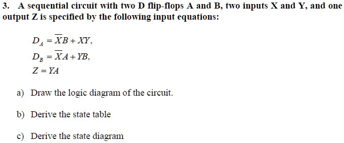 Solved A Sequential Circuit With Two D Flip Flops A And B Two Inputs X And Y And One Output Z
