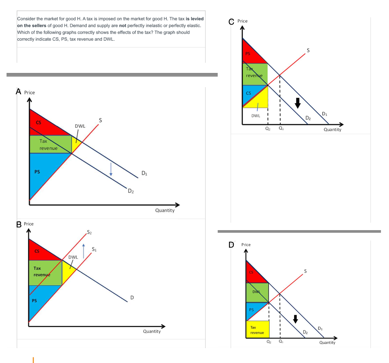 SOLVED: Consider the market for good H. A tax is imposed on the market ...