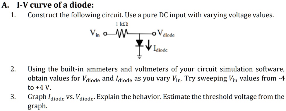 please use multisim as circuit simulator a i v curve of a diode 1 construct the following ...