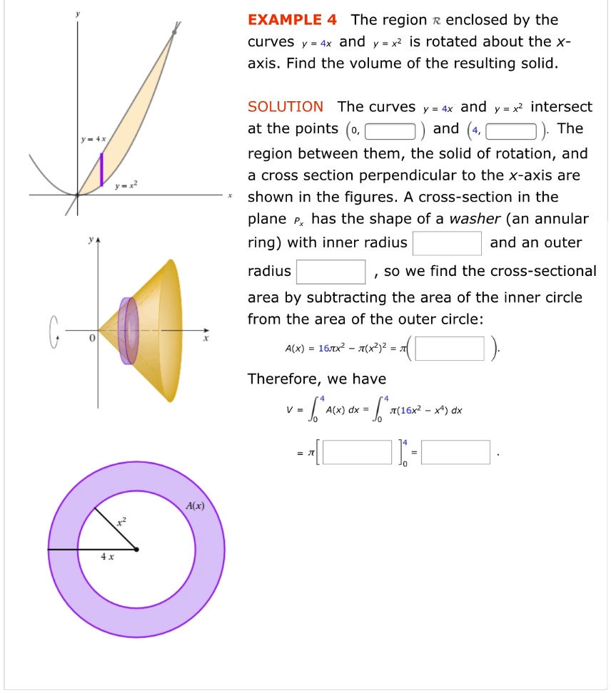 SOLVED: EXAMPLE 4: The region enclosed by the curves y = Ax and y = x^2 ...