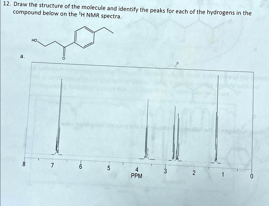 draw the structure of the molecule and identify the peaks for each of ...