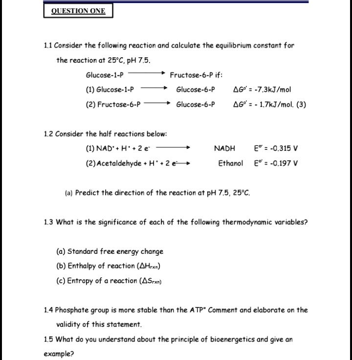 Solved Question One 1 1 Consider The Following Reaction And Calculate