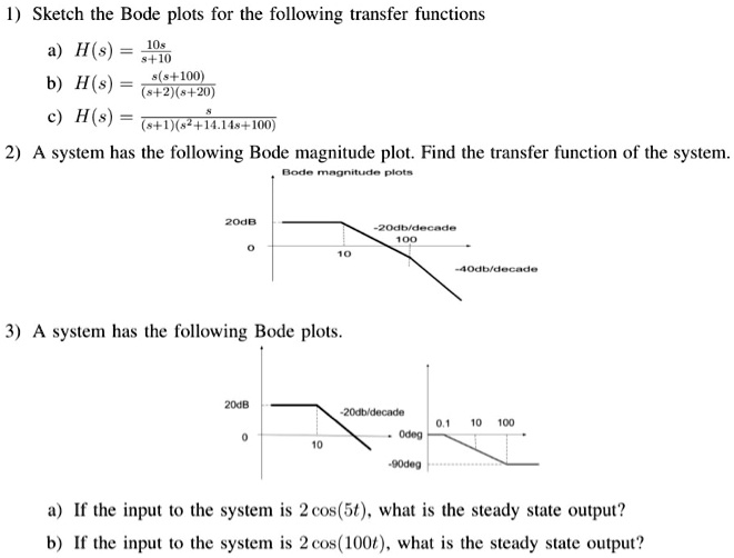 Solved 1 Sketch The Bode Plots For The Following Transfer Functions 3401