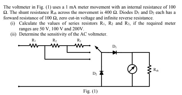 The voltmeter in Fig. (1) uses a 1 mA meter movement with an internal ...