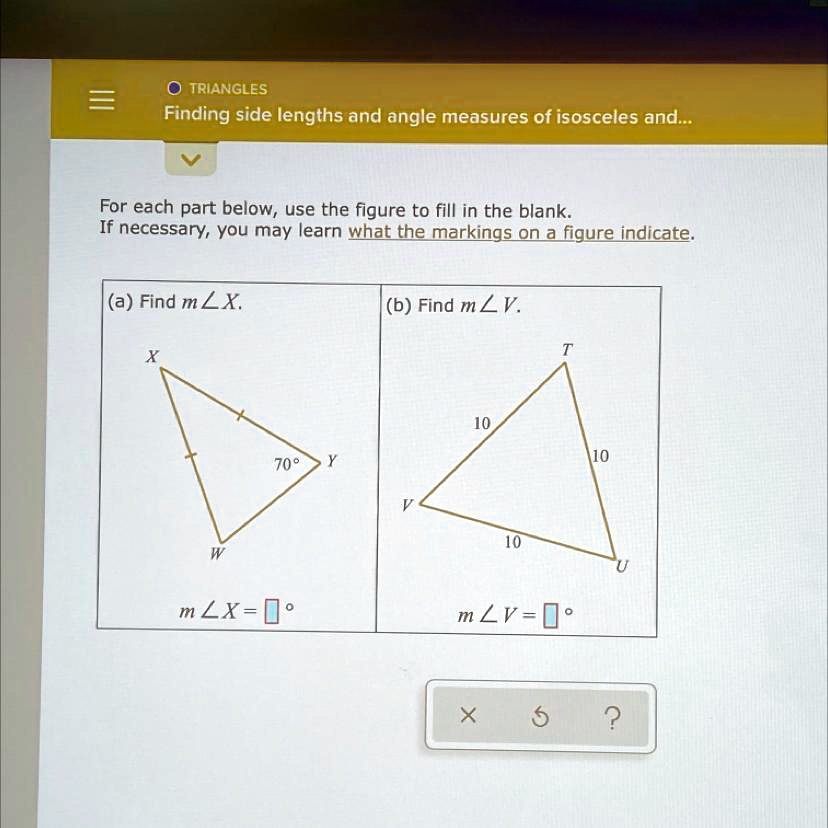 SOLVED: Find the side lengths! Help, please. TRIANGLES Finding side lengths and angle measures ...