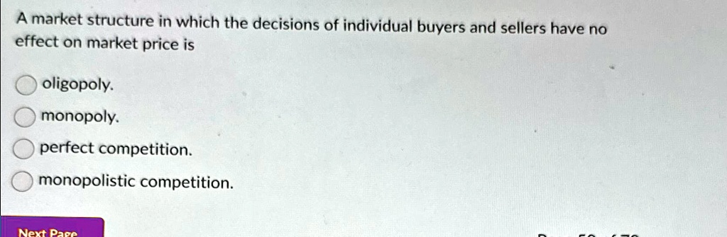 SOLVED: A market structure in which the decisions of individual buyers ...