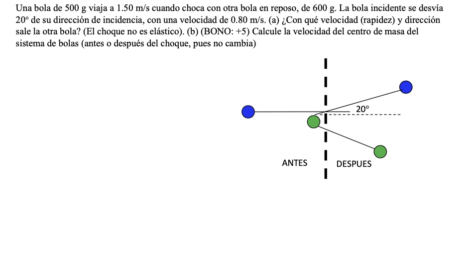 SOLVED: Una bola de 500 g viaja a 1.50 m/s cuando choca con otra bola ...