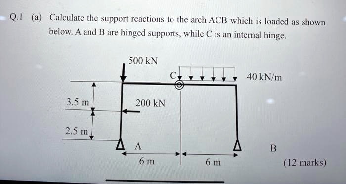 Q.1 (a) Calculate the support reactions to the arch ACB which is loaded ...