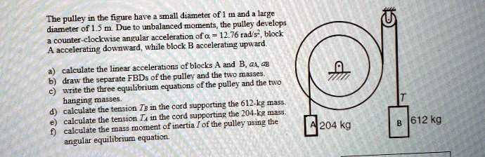SOLVED: The pulley in the figure has a small diameter of 1 m and a ...