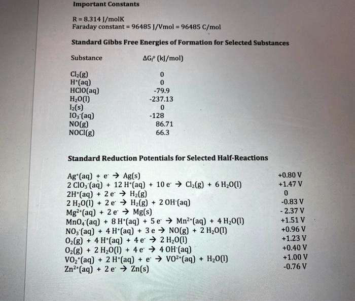 SOLVED: Text: Important Constants R = 8.314 J/(molÂ·K) Faraday constant ...