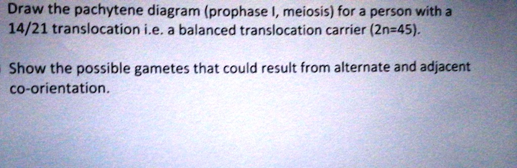 SOLVED: Draw the pachytene diagram (prophase I, meiosis) for a person ...