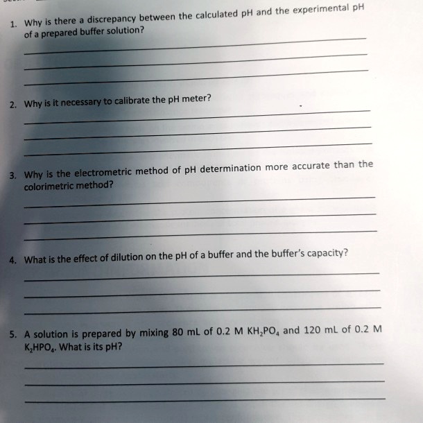 the calculated ph and the experimental ph why is there discrepancy between 0f a prepared buffer ...