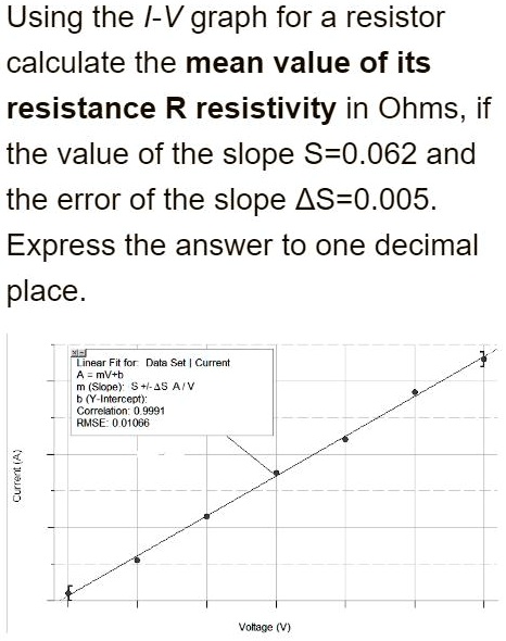SOLVED: Using the I-V graph for a resistor, calculate the mean value of ...