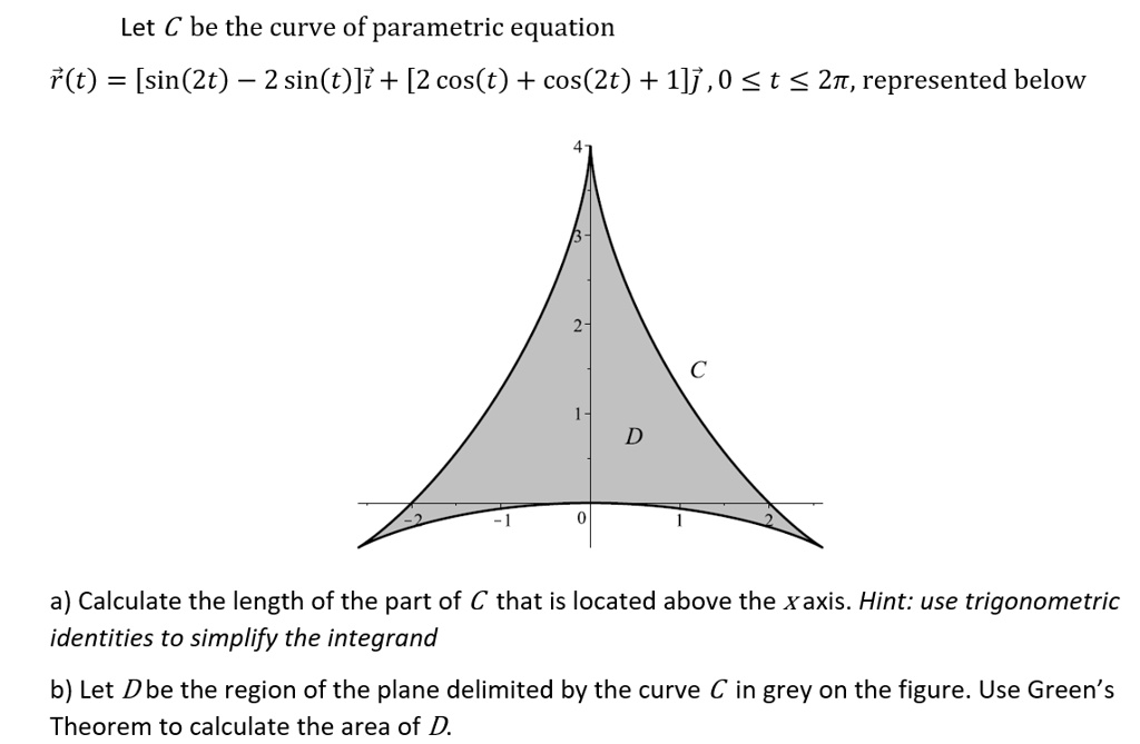 SOLVED: Let â‚¬ be the curve of parametric equation r(t) = [sin(2t) - 2 sin(t)]i + [2 cos(t ...