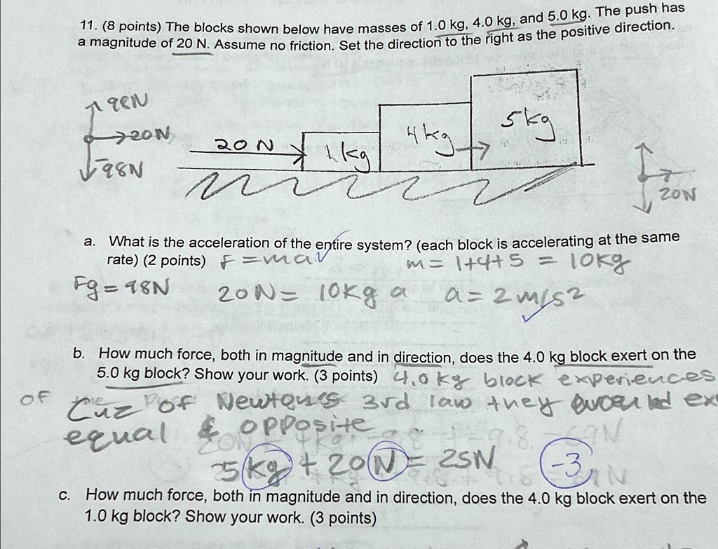 11. (8 points) The blocks shown below have masses of 1.0 kg, 4.0 kg ...