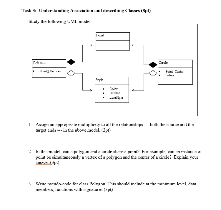 SOLVED: Task 3: Understanding Association and describing Classes (Spt) Study the following UML ...