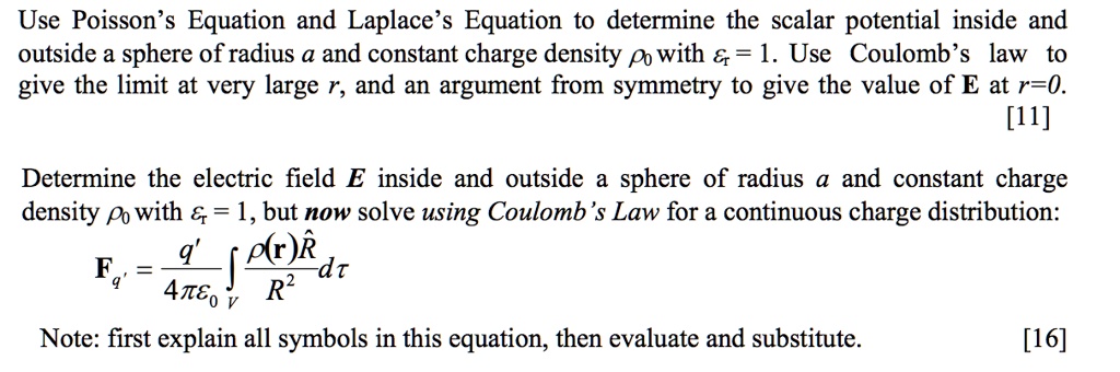 SOLVED: Electromagnetism Poisson And Laplace Use Poisson's Equation and ...