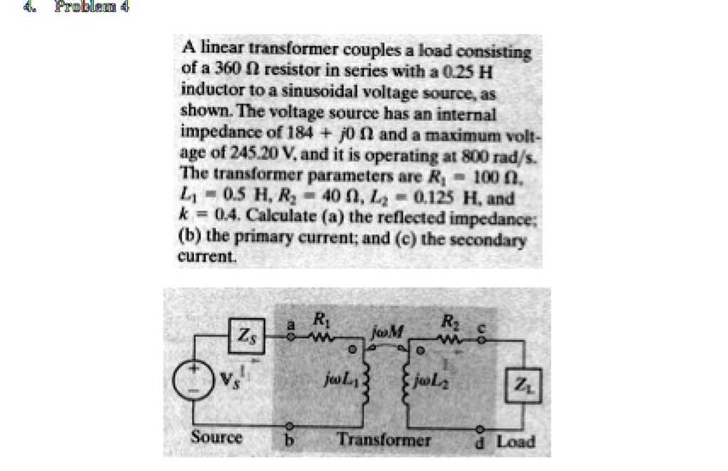SOLVED: A linear transformer couples a load consisting of a 360-ohm ...