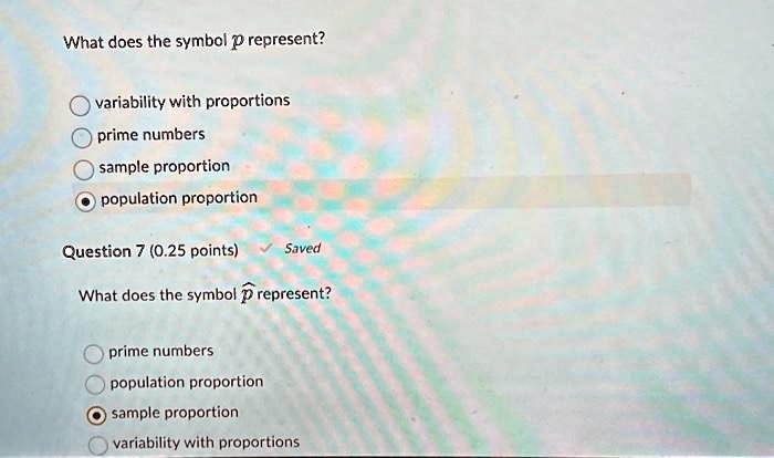 SOLVED: What does the symbol p represent? prime numbers population ...