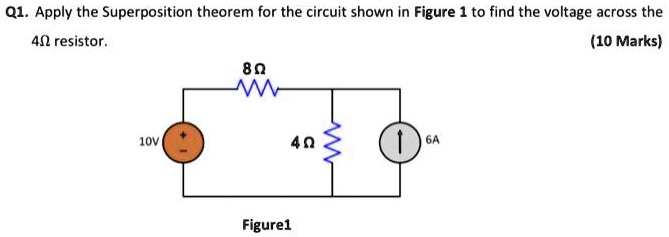 Q1. Apply the Superposition theorem for the circuit shown in Figure 1 to find the voltage across ...