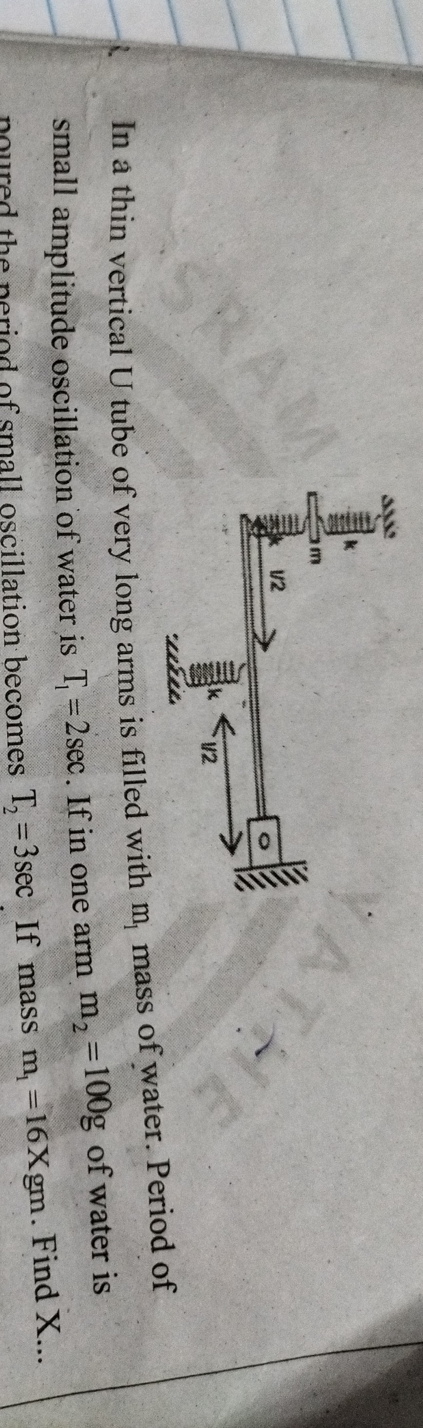 In a thin vertical U tube of very long arms is filled with m1 mass of ...