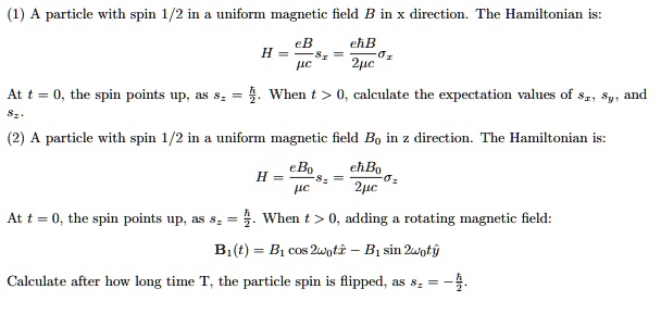 SOLVED: A particle with spin 1/2 in a uniform magnetic field B in the x ...