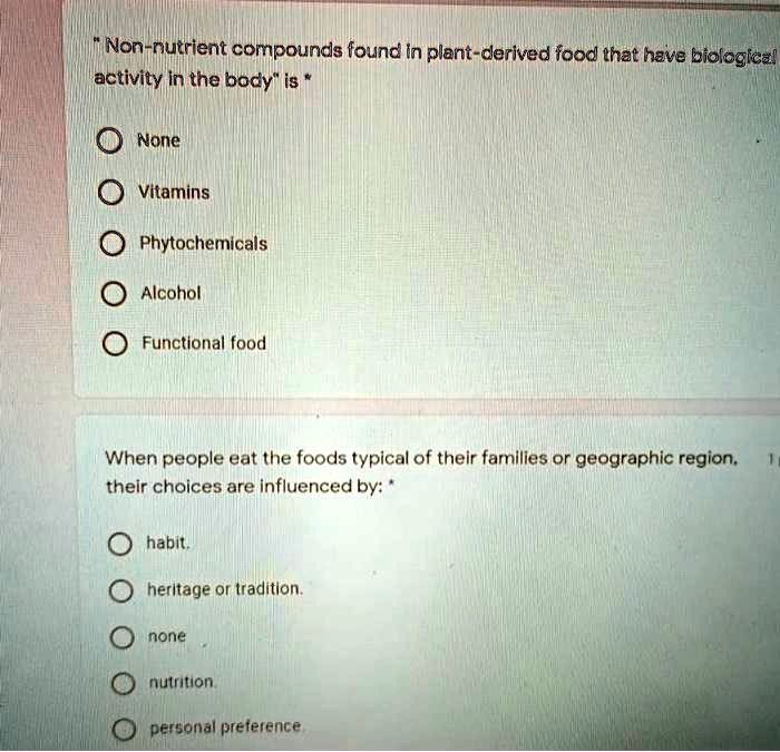 inon nutrient compounds found in plant derived food that have biologkca ...
