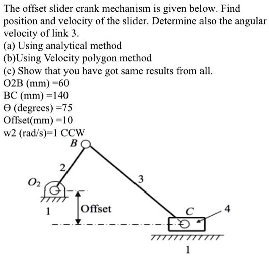 SOLVED: The offset slider-crank mechanism is given below. Find the position and velocity of the ...