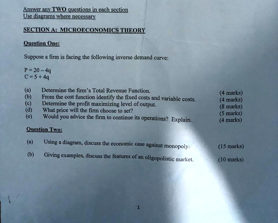 SOLVED: Answer any TWO questions in each section. Use diagrams where ...