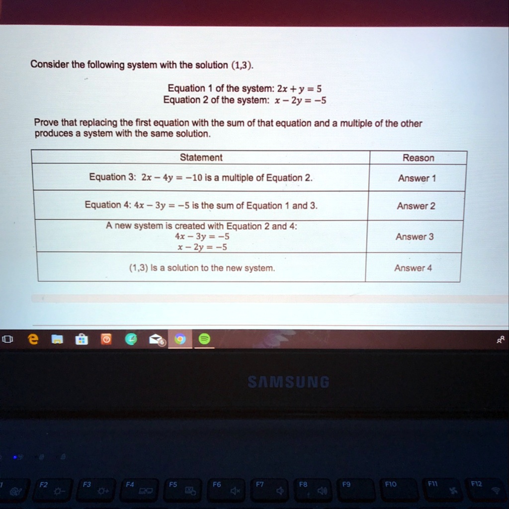 SOLVED: 'Consider the following system with the solution (1,3) Equation ... SOLVED: 'Consider the following system with the solution (1,3) Equation ...