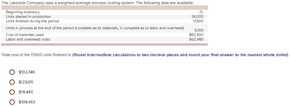 SOLVED: The Lakeside Company uses a welghted-average process costing ...