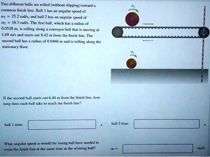 SOLVED: Two different balls are rolled (without slipping) toward a ...