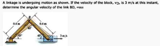 SOLVED: A linkage is undergoing motion as shown. If the velocity of the block, vp, is 3 m/s at ...
