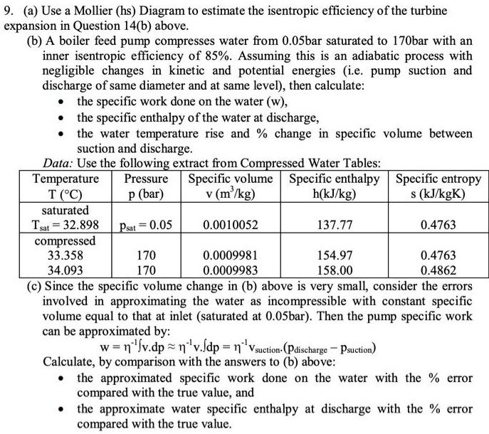 SOLVED: 9. (a) Use a Mollier (h-s) Diagram to estimate the isentropic efficiency of the turbine ...