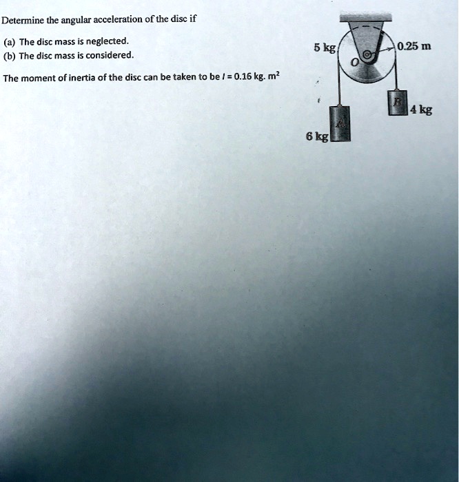 SOLVED: Determine the angular acceleration of the disc if a The disc mass is neglected. b The ...