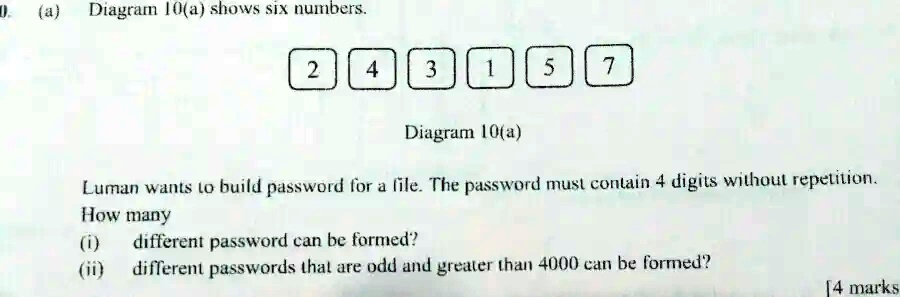 SOLVED: (4) Diagram [((a) shows SIX numbers: 5 '3 Diagram [O(a) Luman Wamts l0 build password ...