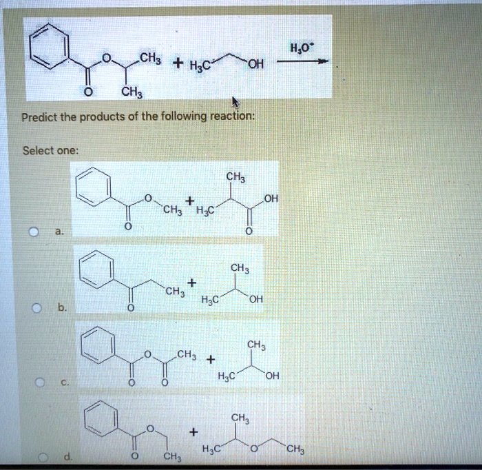 SOLVED: H2O CH3OH CH3OH CH3OH CH3OH Predict the products of the ...