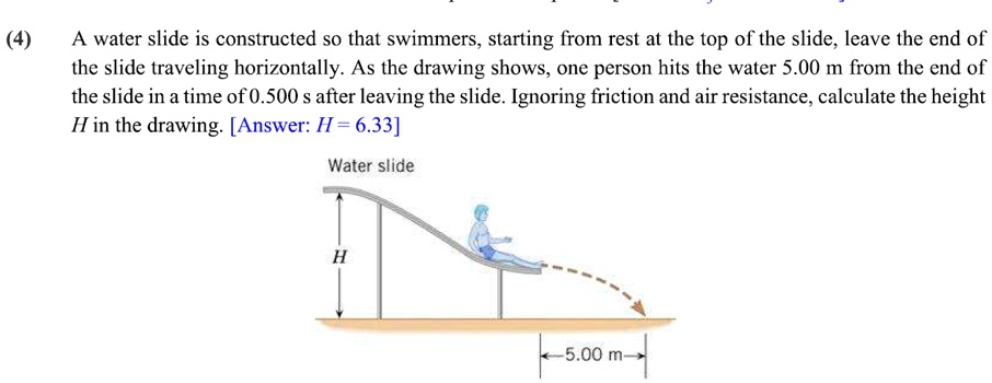 SOLVED: (4) A water slide is constructed so that swimmers, starting ...