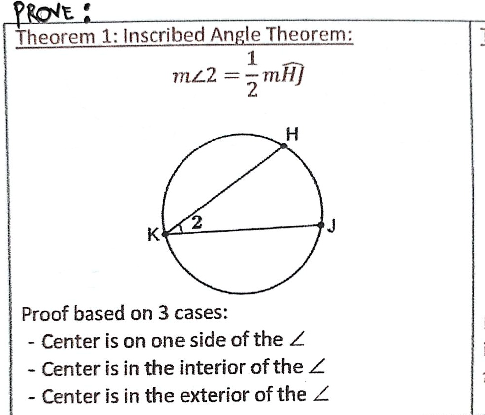 SOLVED: PROVE Theorem 1: Inscribed Angle Theorem: 1 âˆ LZ = âˆ HJ 2 ...