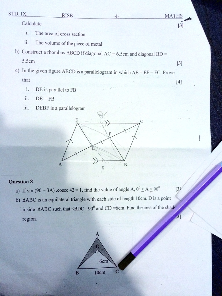 SOLVED: In a parallelogram ABCD, AE = EF = FC. Prove that i. DE is parallel to FB ii. DE = FB ...