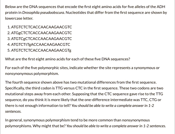 below are the dna sequences that encode the first eight amino acids for ...