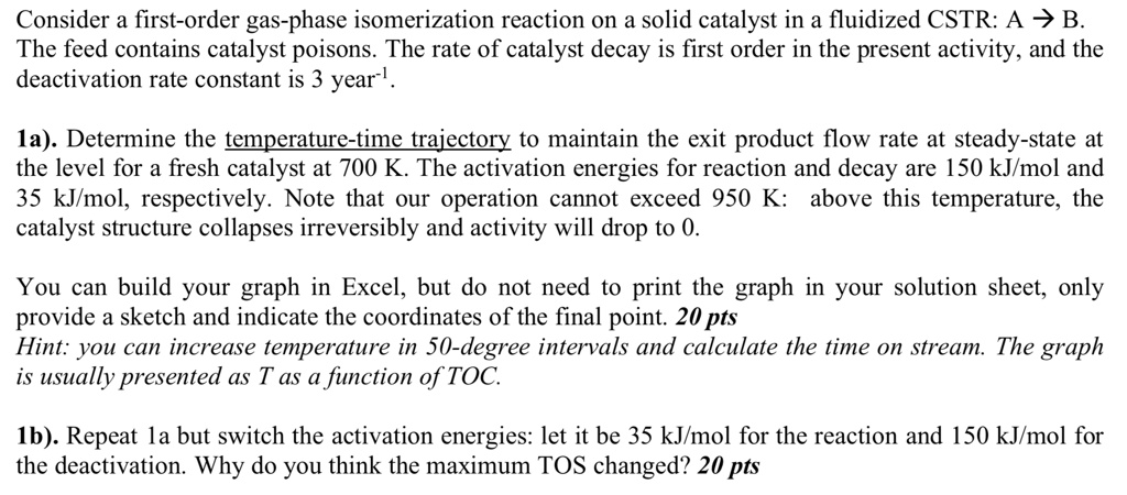 consider a first order gas phase isomerization reaction on a solid ...