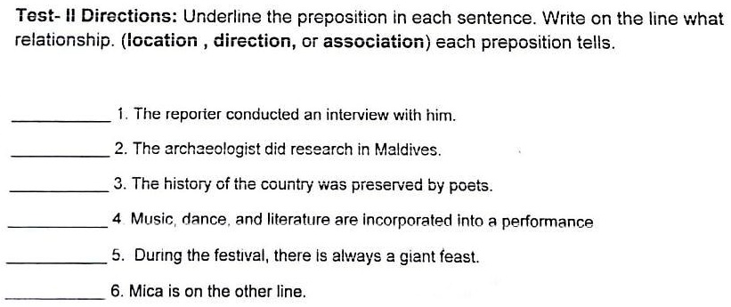 underline the preposition in each sentence write on the line what ...