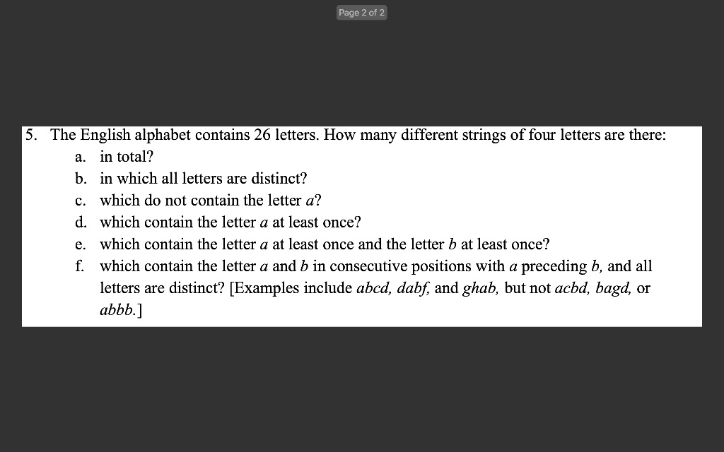 5. The English alphabet contains 26 letters. How many different strings ...